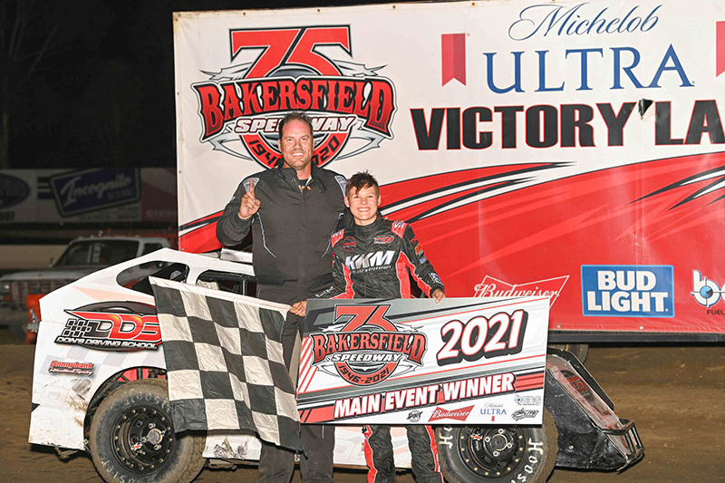 Family time in victory lane as young star Lewis is first-time IMCA Mod ...