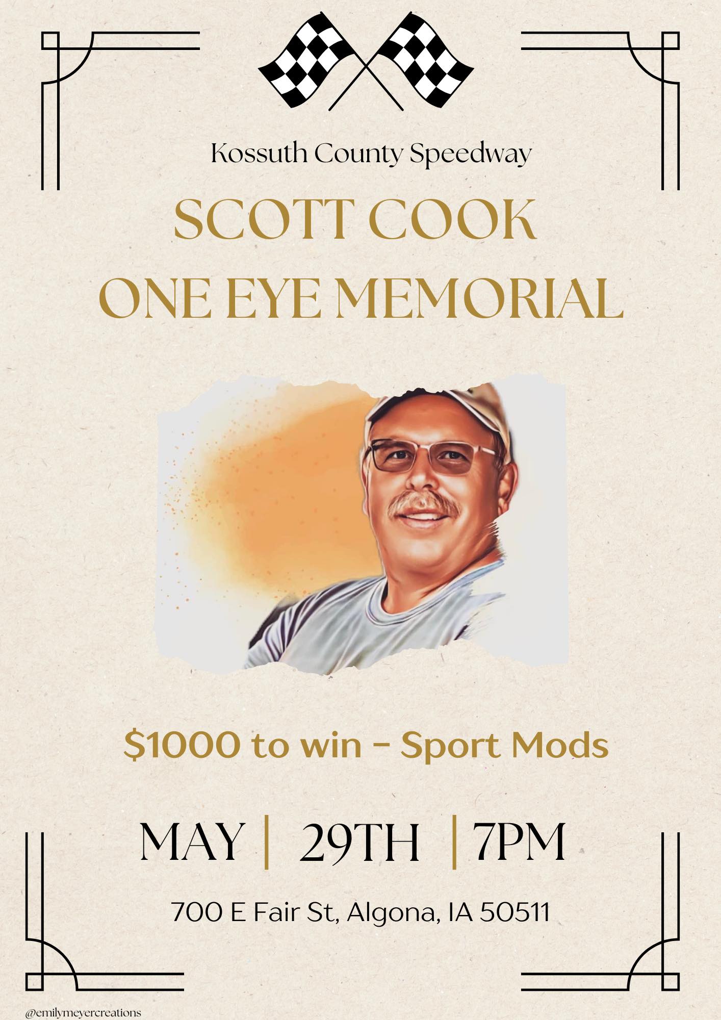Scott Cook One Eye Memorial Set for May 29 at Kossuth County Speedway ...